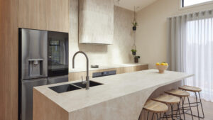 Kitchens featuring Caesarstone Porcelain™ Aluminous and Fume
